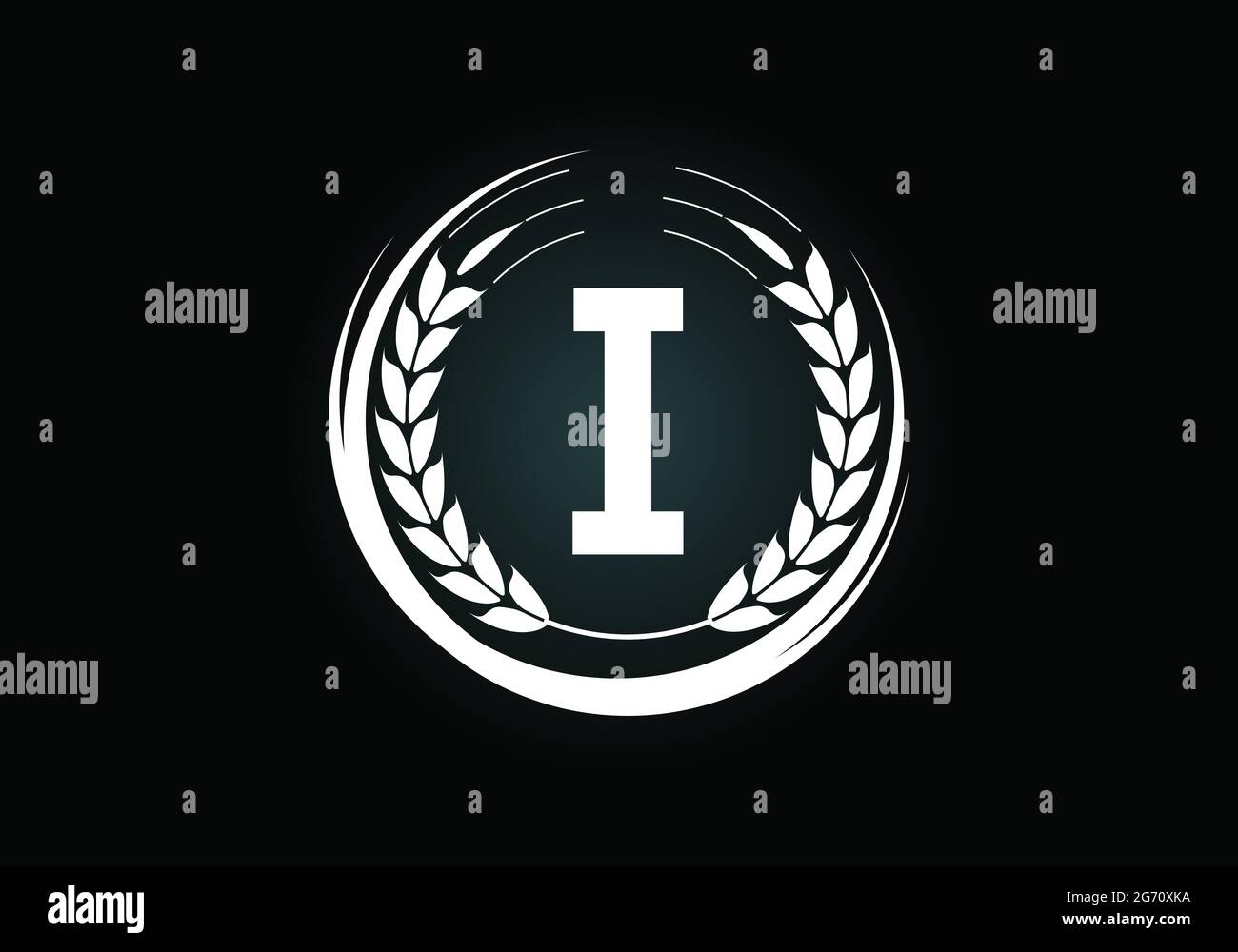 Initial letter I sign symbol with wheat ears wreath. Organic wheat ...