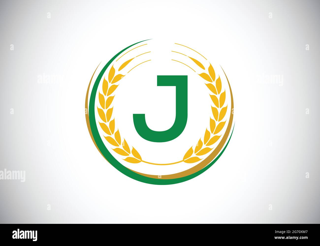 Initial letter J sign symbol with wheat ears wreath. Organic wheat ...