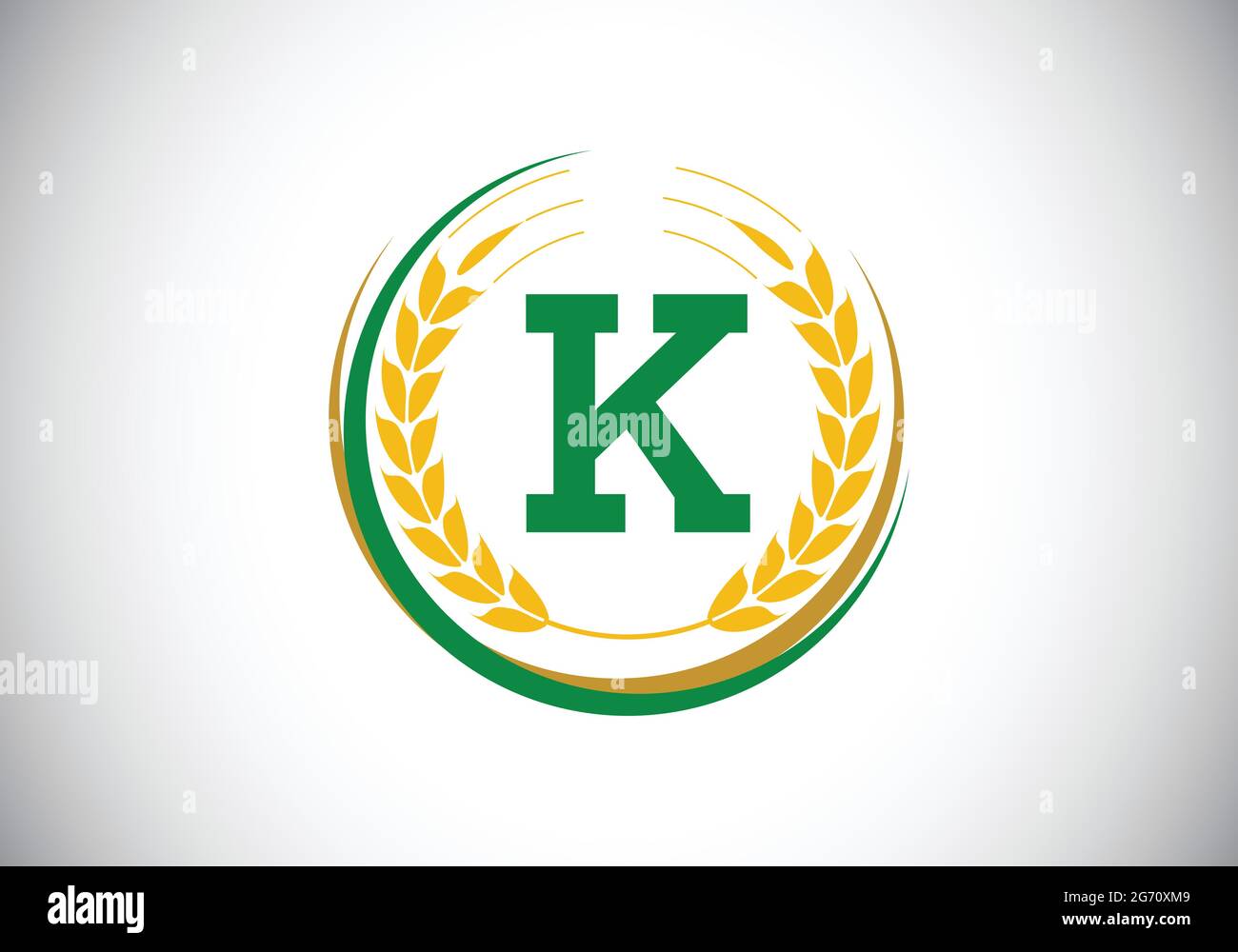 Initial letter K sign symbol with wheat ears wreath. Organic wheat ...