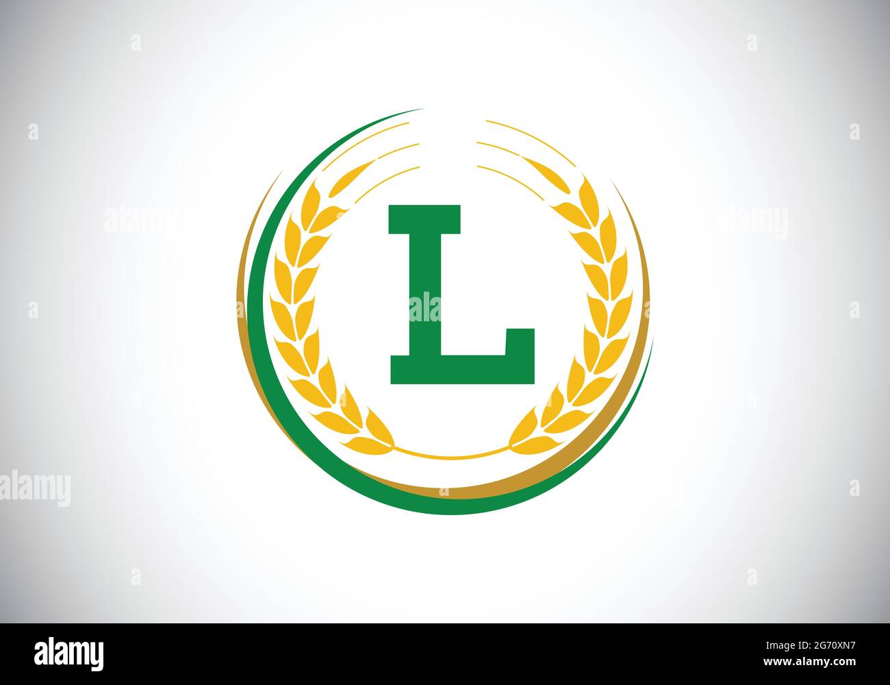 Initial letter L sign symbol with wheat ears wreath. Organic wheat ...