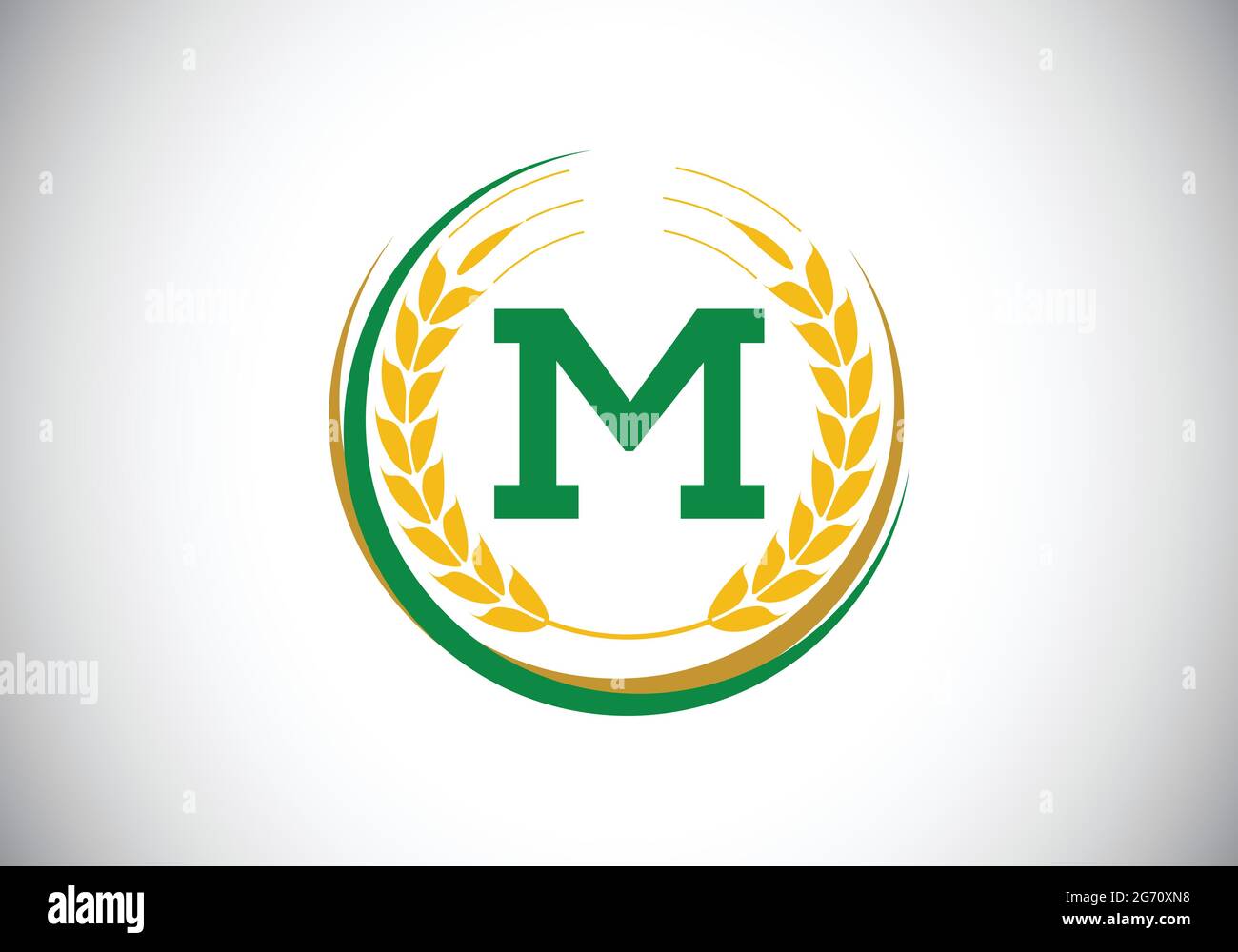 Initial letter M sign symbol with wheat ears wreath. Organic wheat ...