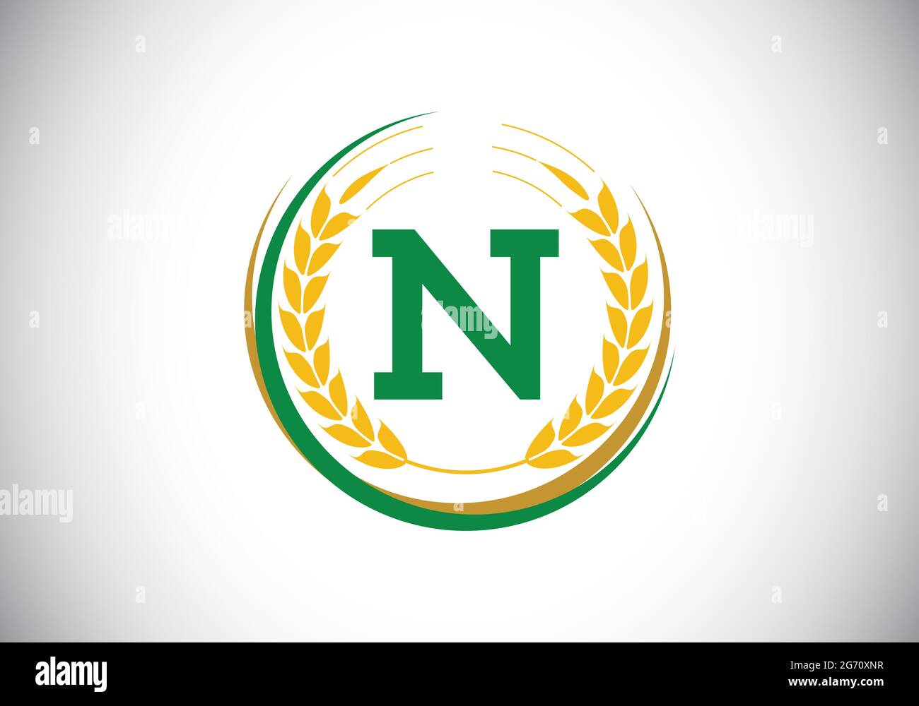 Initial letter N sign symbol with wheat ears wreath. Organic wheat ...