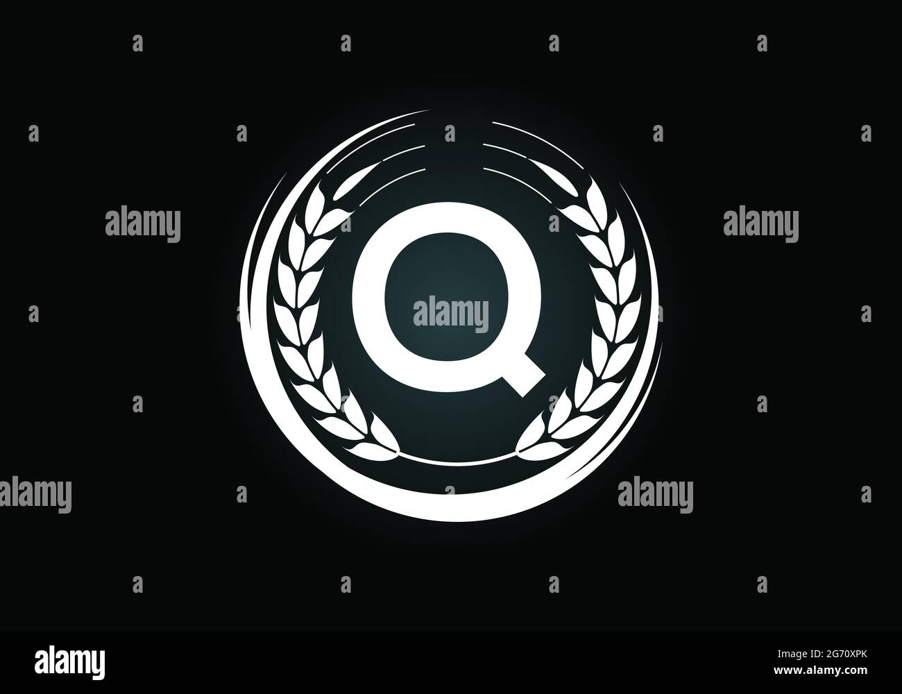 Initial letter Q sign symbol with wheat ears wreath. Organic wheat ...