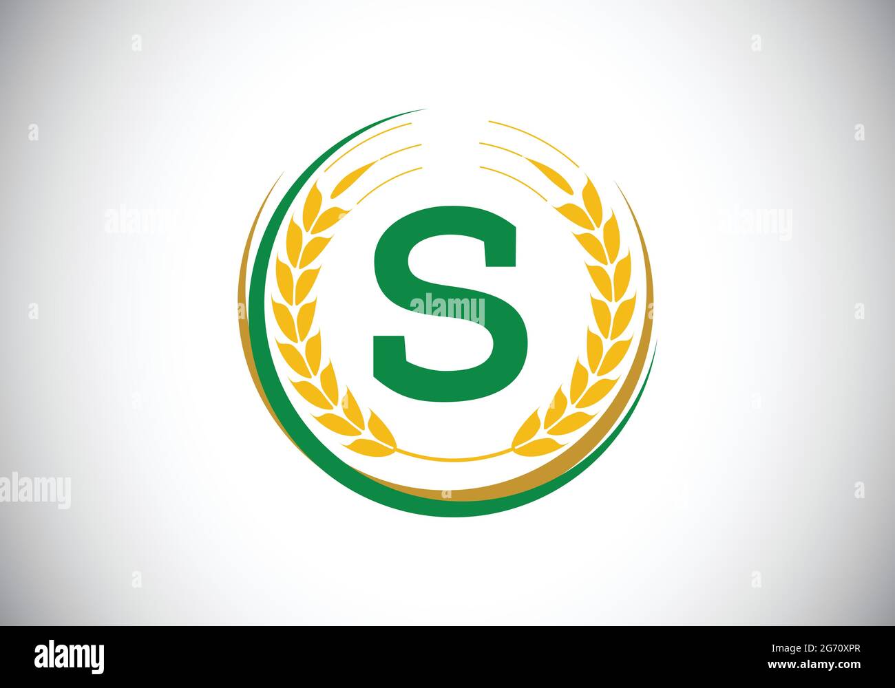 Initial letter S sign symbol with wheat ears wreath. Organic wheat ...