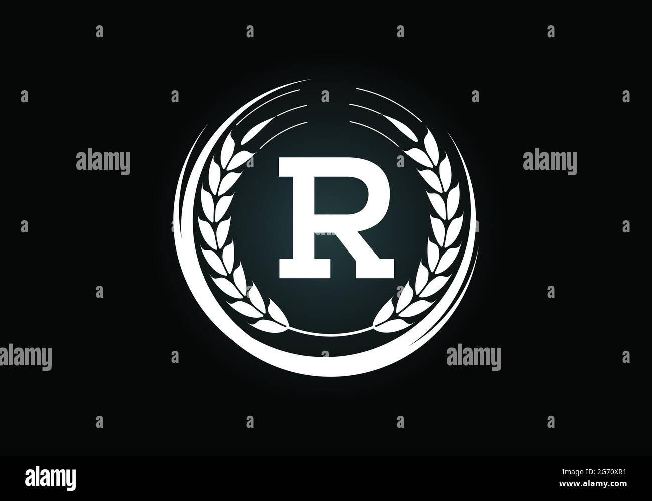 Initial letter R sign symbol with wheat ears wreath. Organic wheat ...