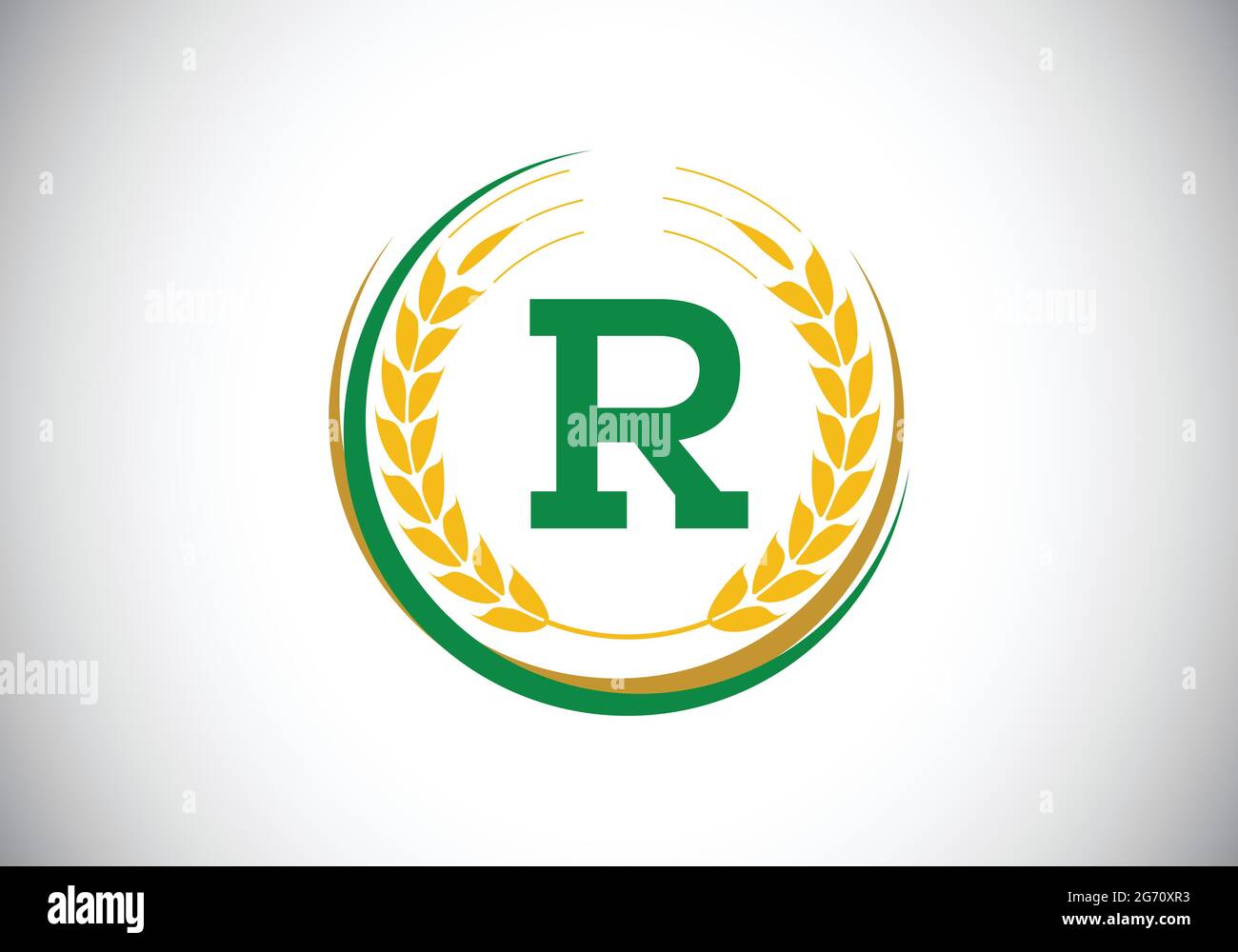 Initial letter R sign symbol with wheat ears wreath. Organic wheat ...