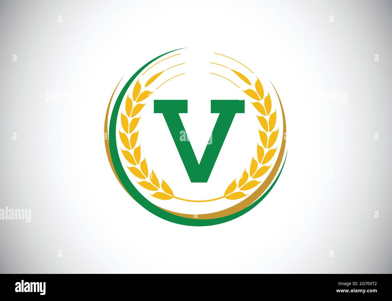 Initial letter V sign symbol with wheat ears wreath. Organic wheat ...