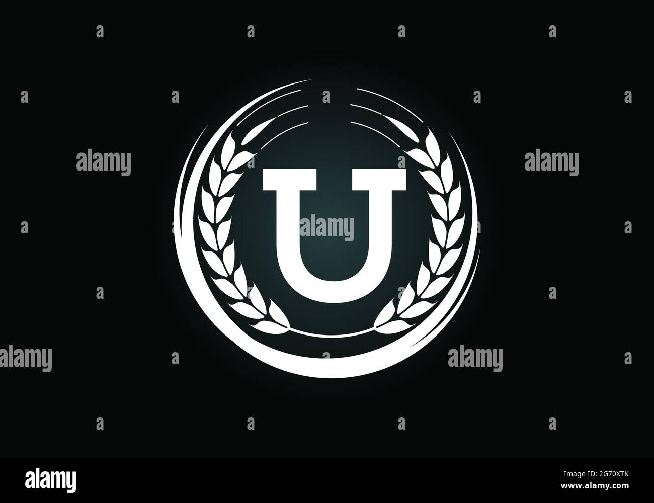 Initial letter U sign symbol with wheat ears wreath. Organic wheat ...