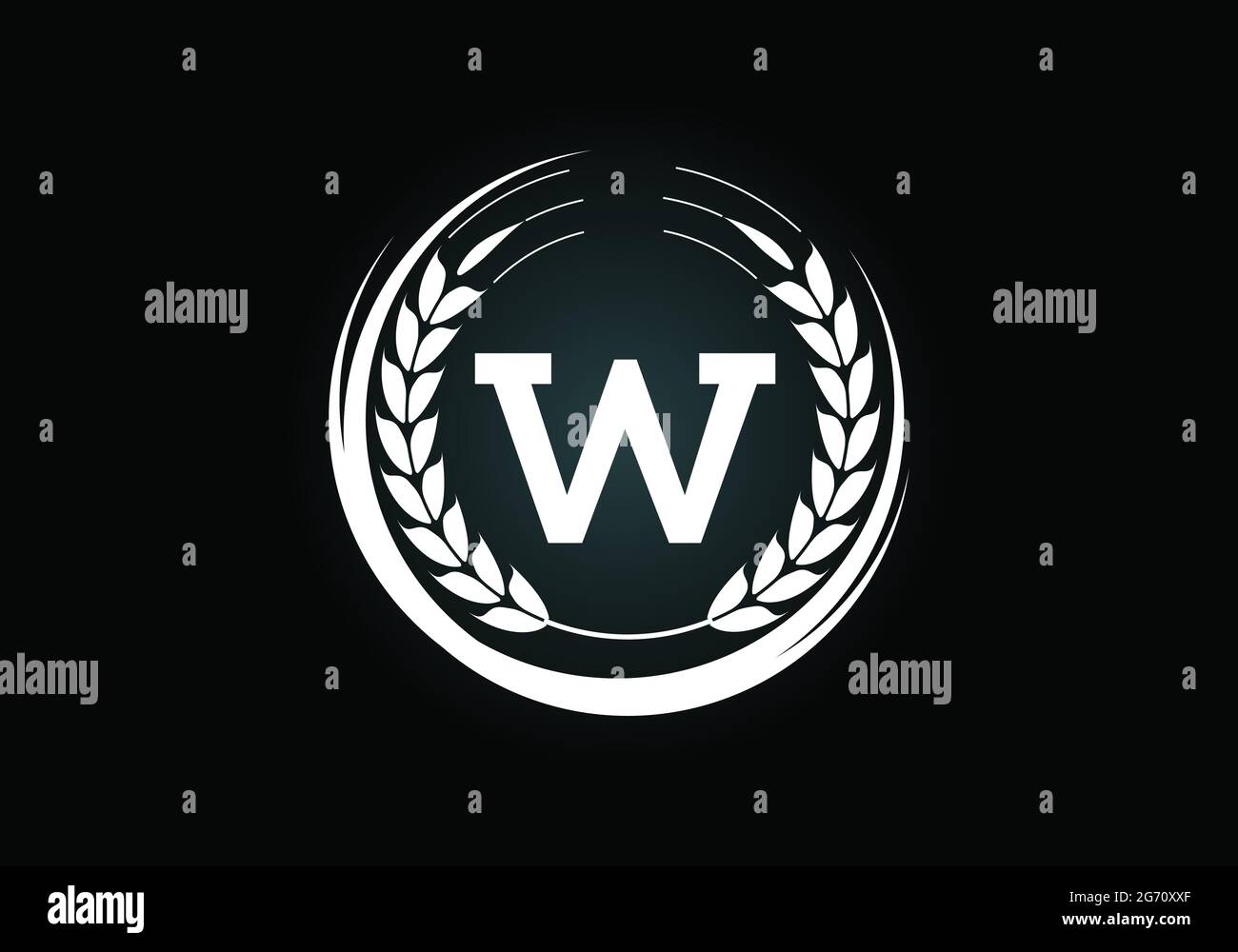Initial letter W sign symbol with wheat ears wreath. Organic wheat ...