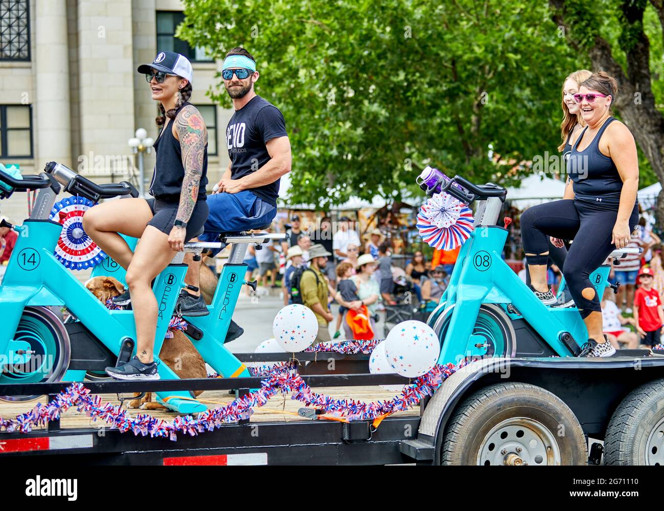 Prescott, Arizona, USA - July 3, 2021: Particpants riding stationary ...