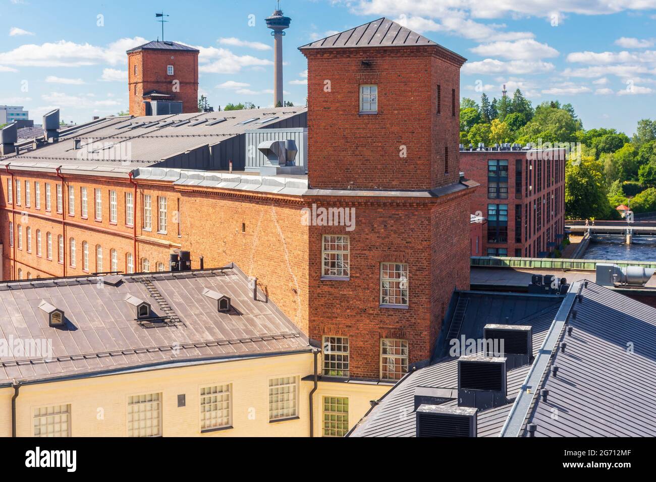 Old Finlayson factory buildings photographed from the roof in Tampere ...
