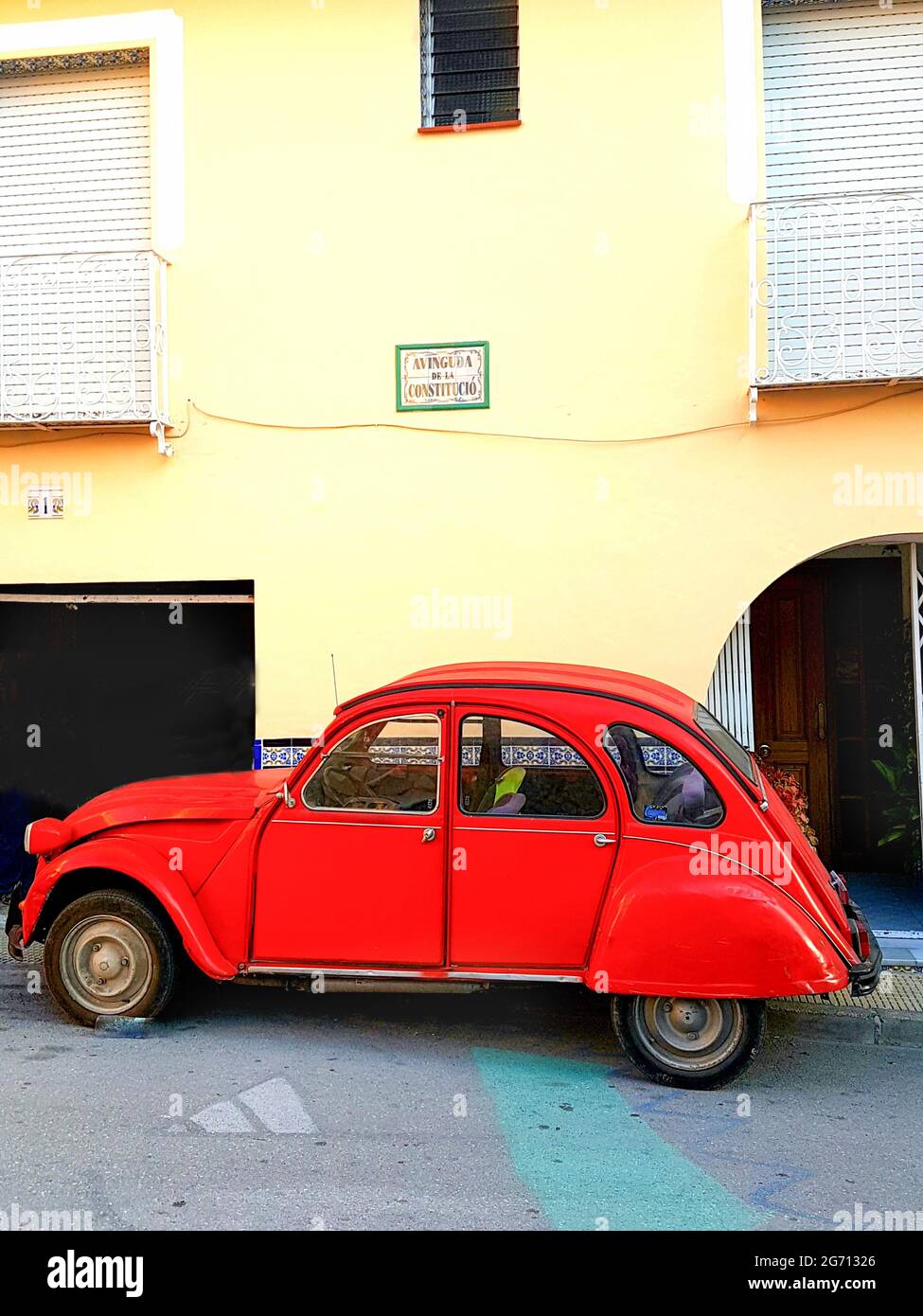 Alicante Spain - February 2015; Red Citroen CV2 small red car parked ...