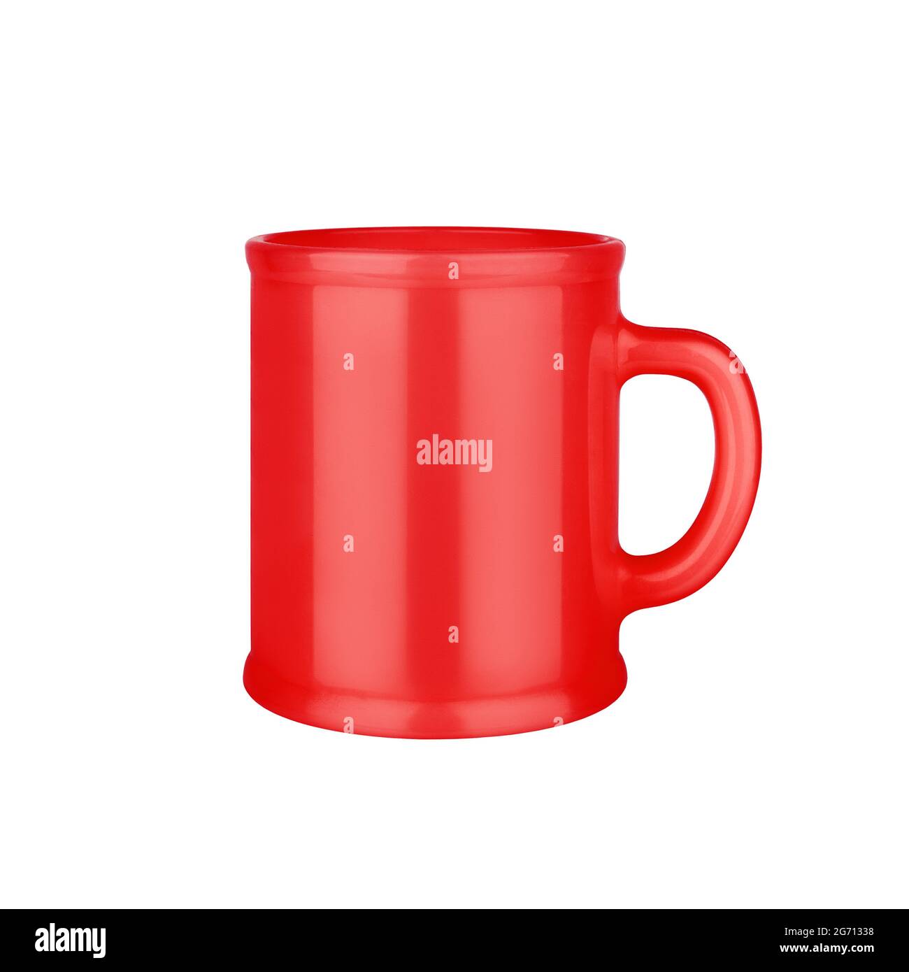 Red ceramic cup on white background isolated close up, coffee mug with ...