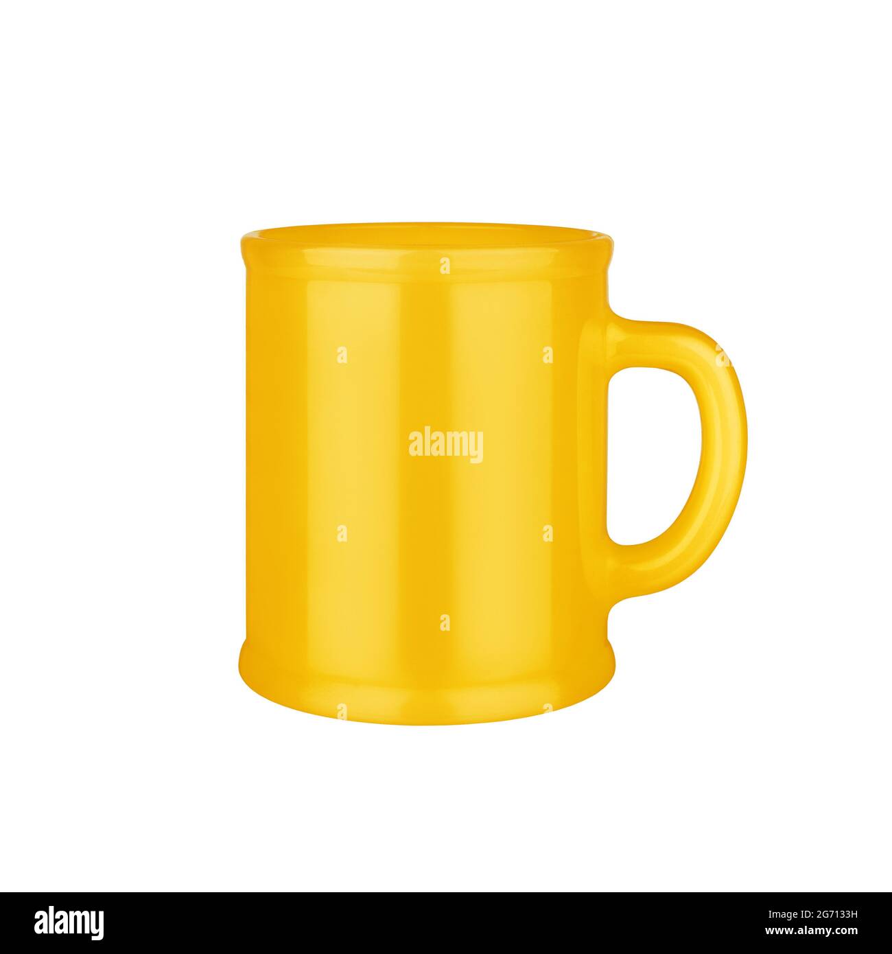 Yellow ceramic cup on white background isolated close up, coffee mug ...