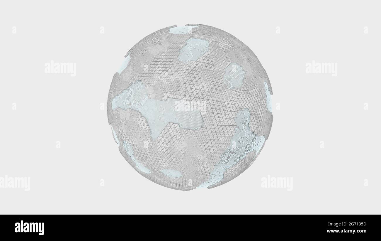 Illustration of a gray earth globe with blue continents against a ...