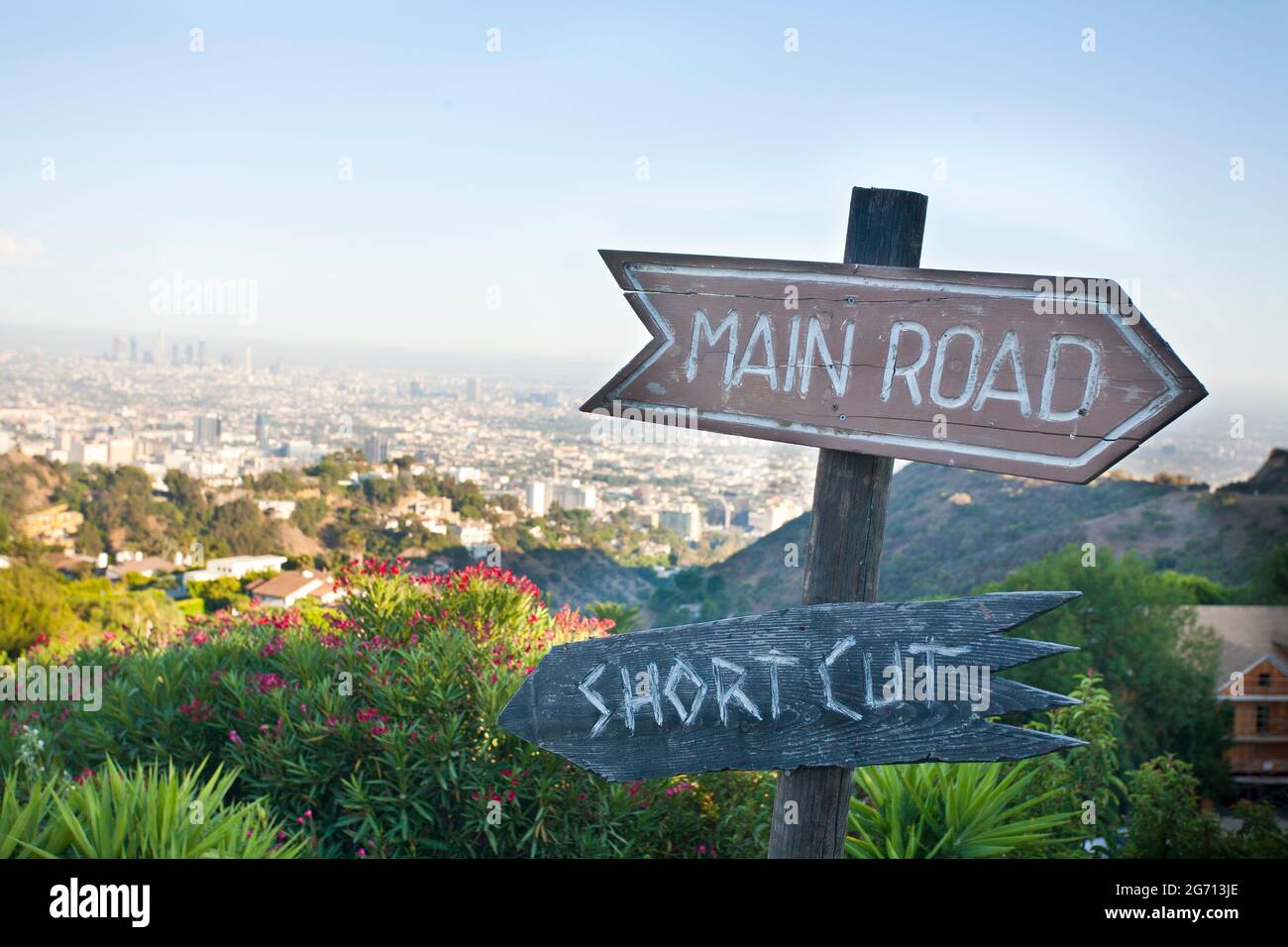 Short cut main road signs Stock Photo - Alamy