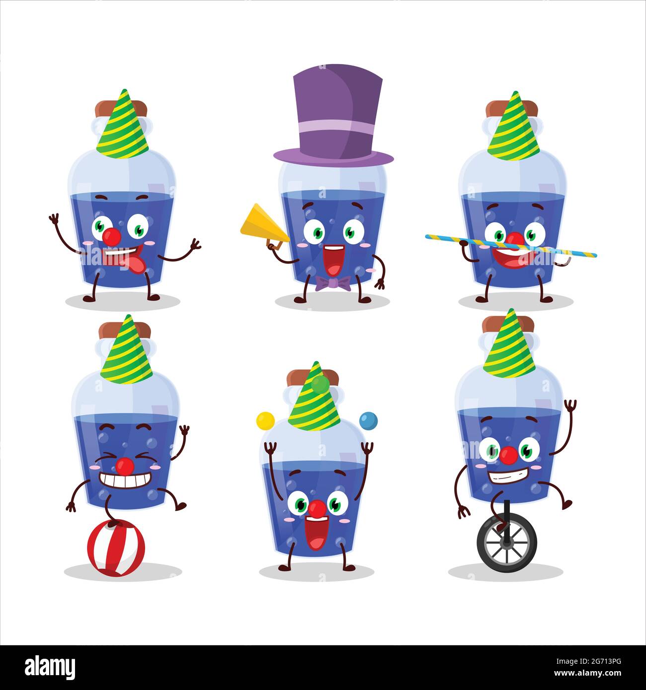 Cartoon character of blue magic potion with various circus shows ...