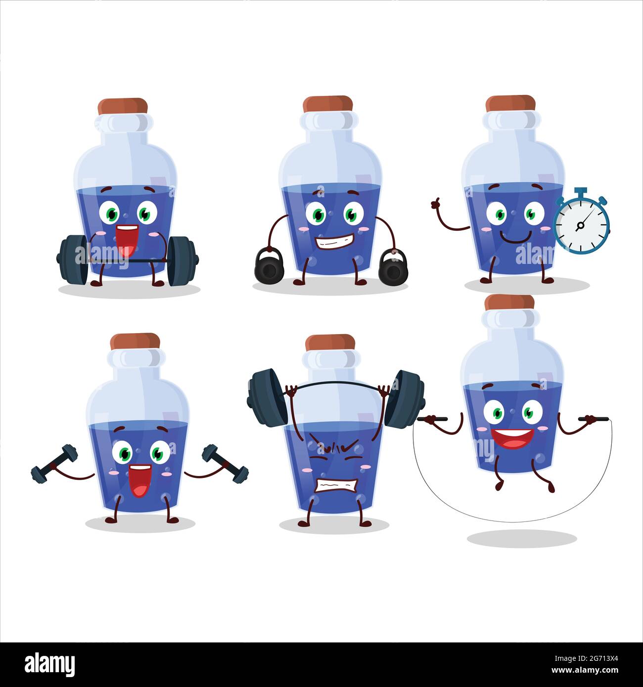 A healthy blue magic potion cartoon style trying some tools on Fitness ...