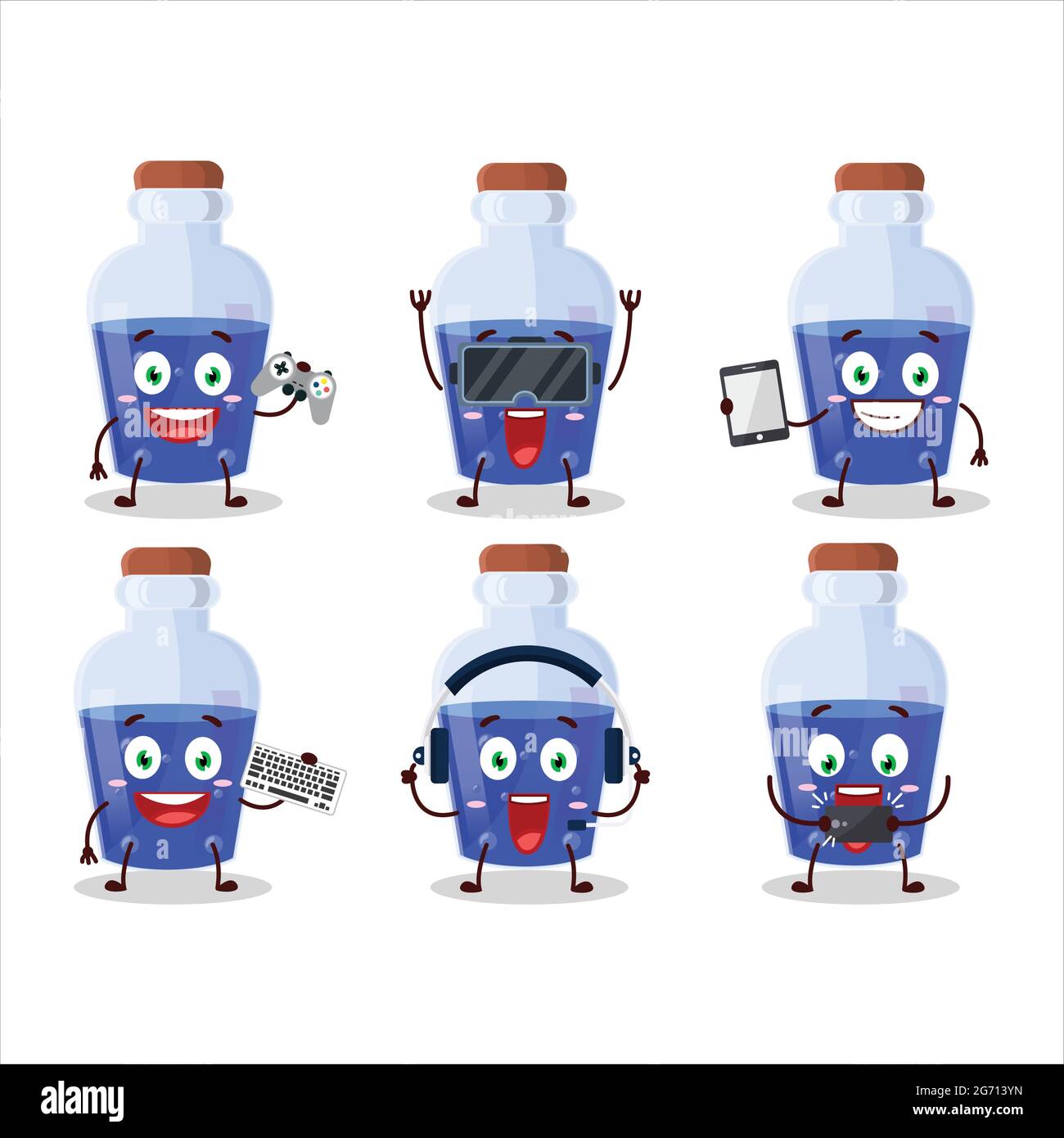 Blue magic potion cartoon character are playing games with various cute ...
