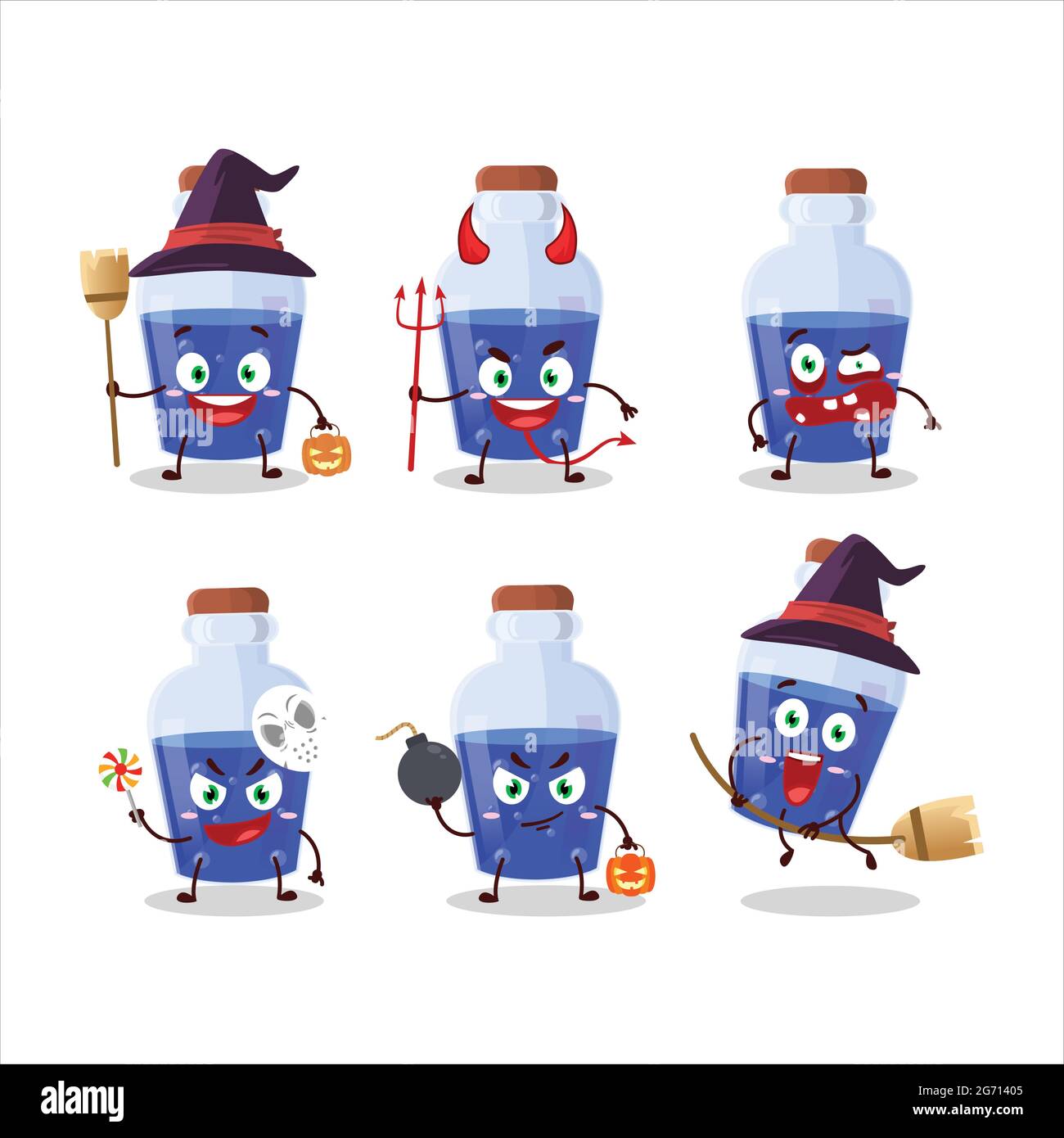 Halloween expression emoticons with cartoon character of blue magic ...