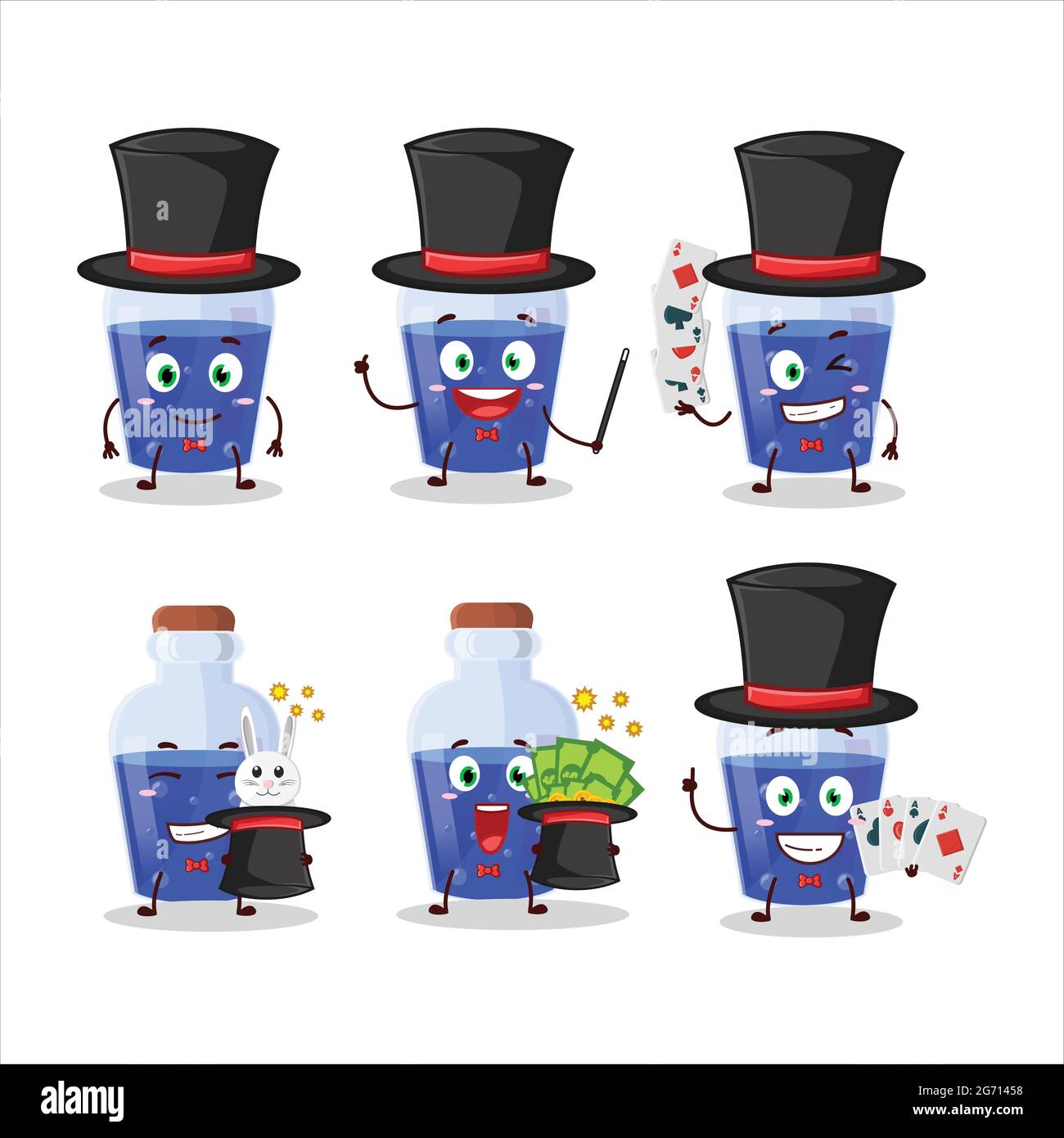 A blue magic potion Magician cartoon character perform on a stage ...