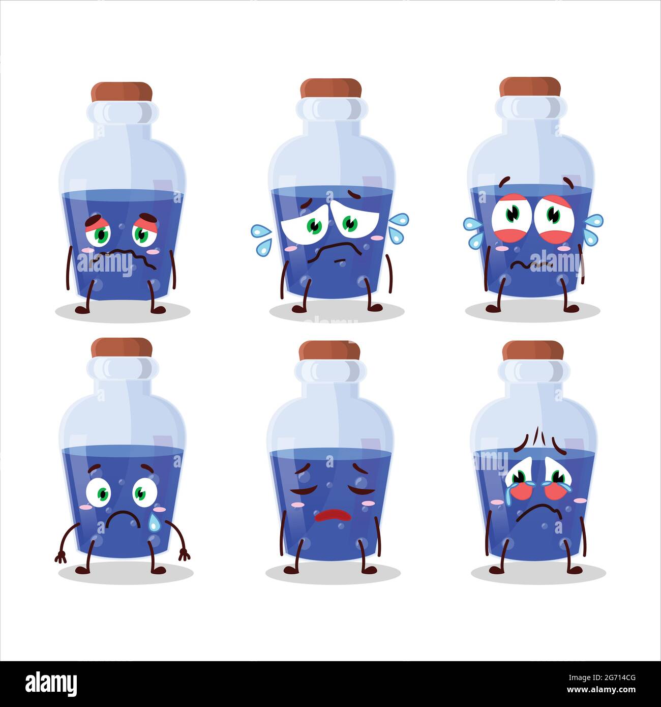 Blue magic potion cartoon character with sad expression. Vector ...
