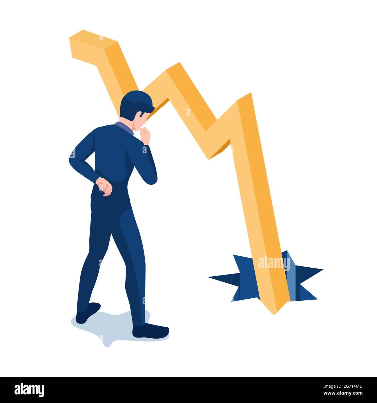 Flat 3d Isometric Businessman Looking at Graph Falling Down Through The ...
