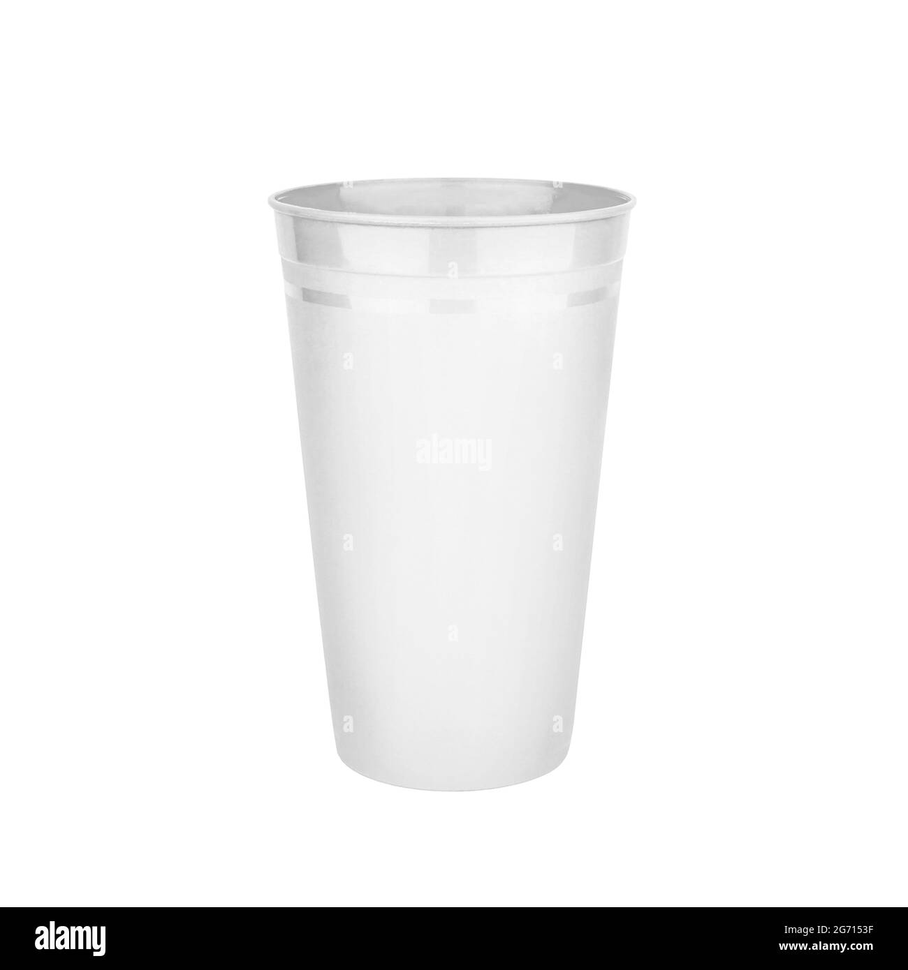 White empty plastic cup white background isolated closeup, blank ...