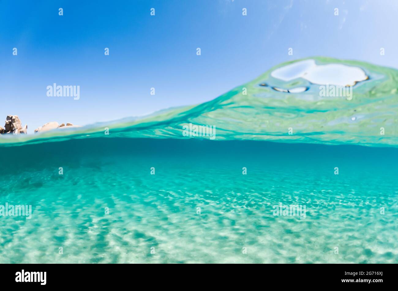 Split-shot, over-under shot. Stunning view of half underwater half sky ...