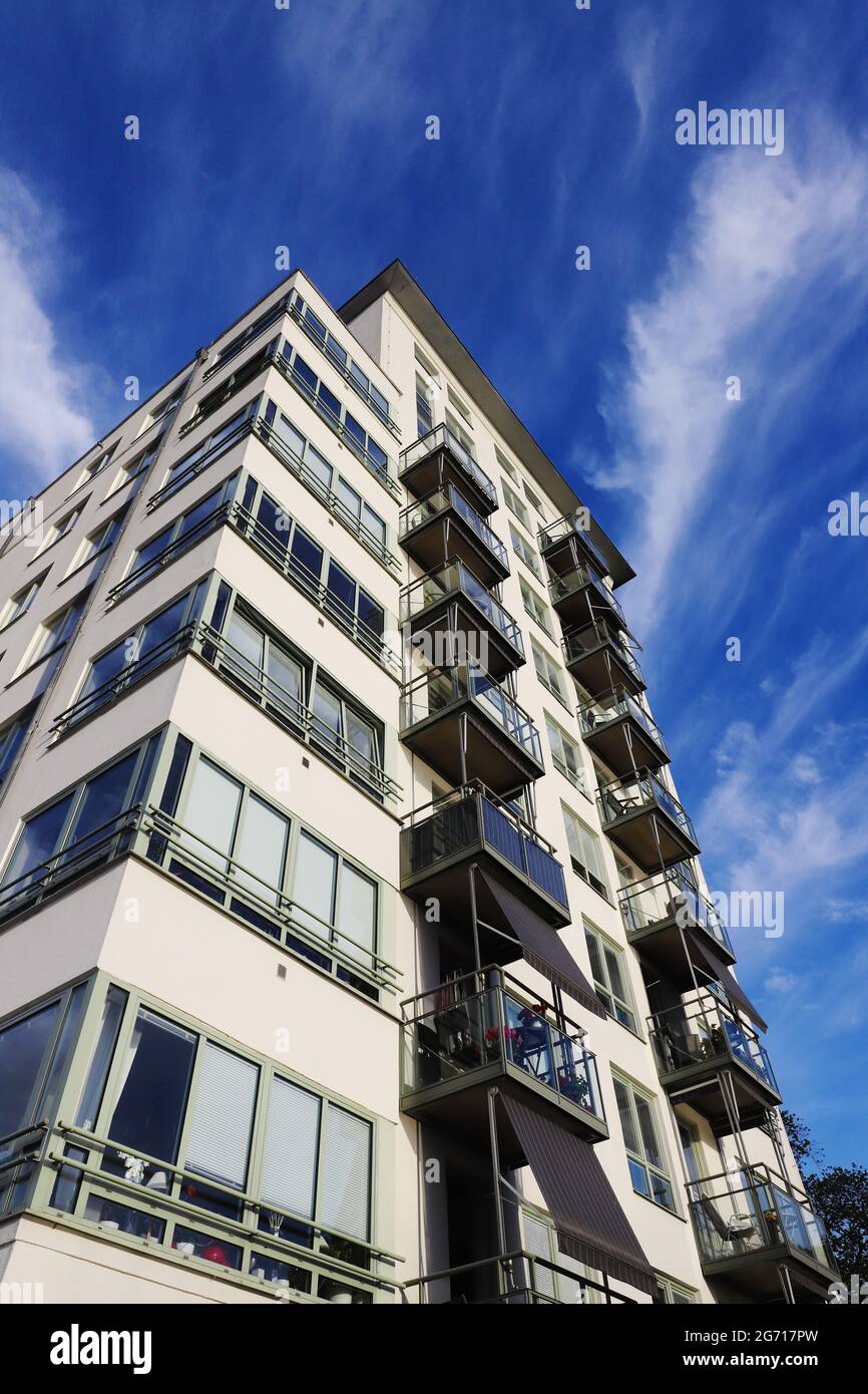 Low angle view of a modern high-rise building with apartments Stock ...