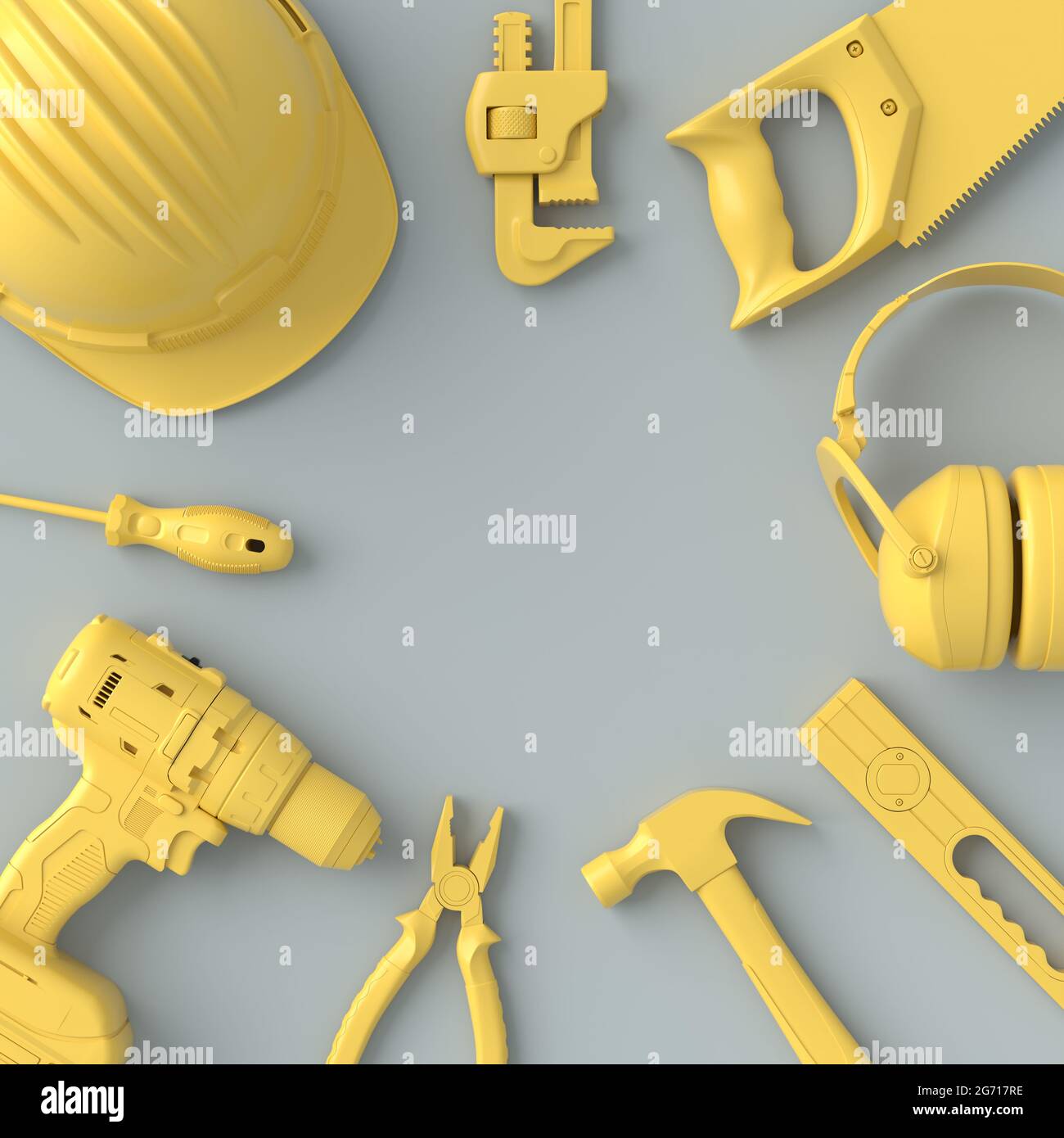 Top view of monochrome construction tools for repair and installation ...