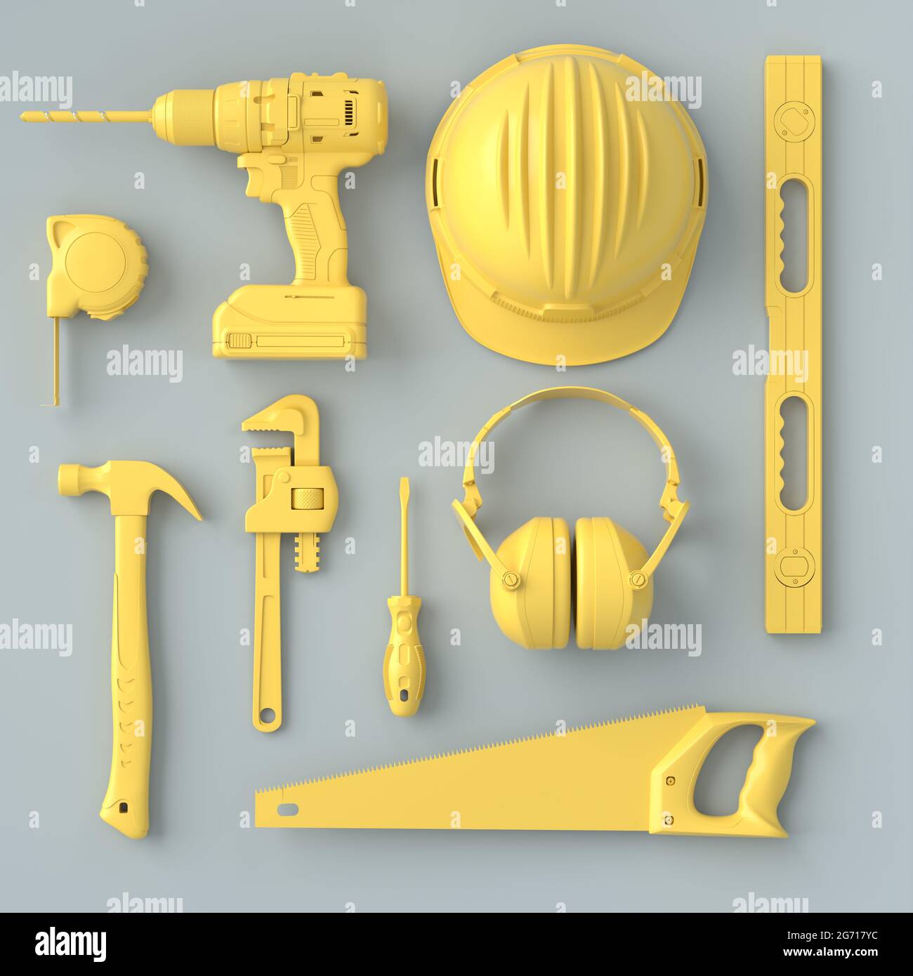 Top view of monochrome construction tools for repair and installation ...