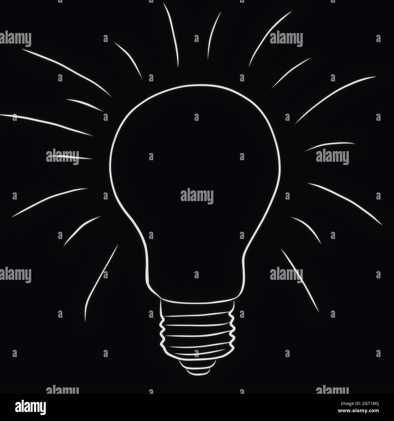 White outline of shining light bulb isolated on black background Stock ...