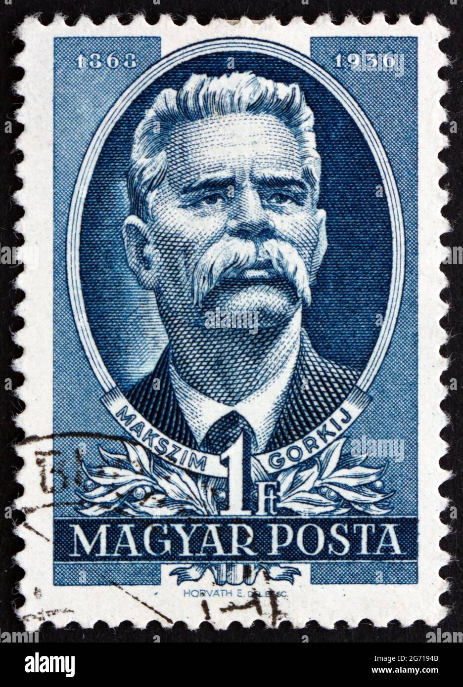 HUNGARY - CIRCA 1951: a stamp printed in the Hungary shows Maxim Gorky ...