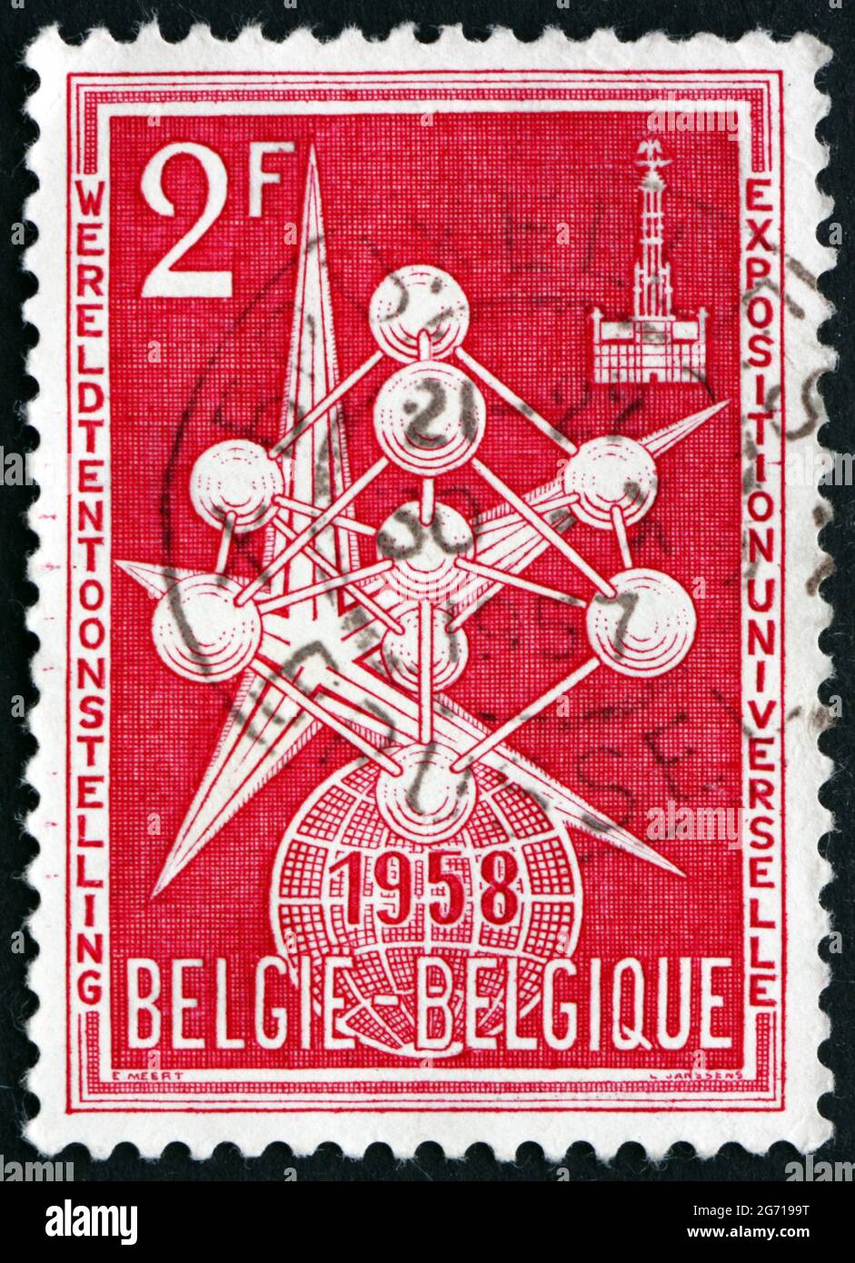 BELGIUM - CIRCA 1958: a stamp printed in the Belgium shows The Atom and ...