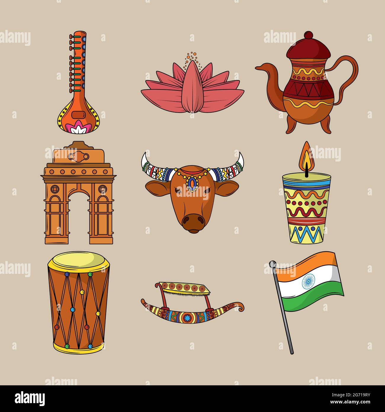 icon traditional indian objects Stock Vector Image & Art - Alamy