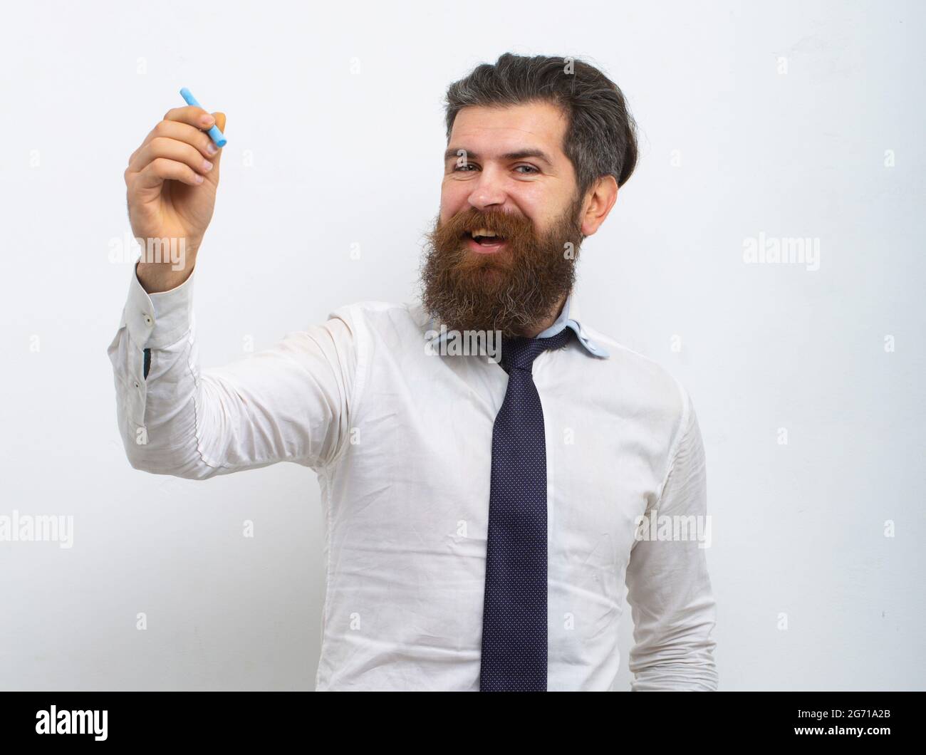 Creative man drawing, template. Man writing on a white wall mockup ...
