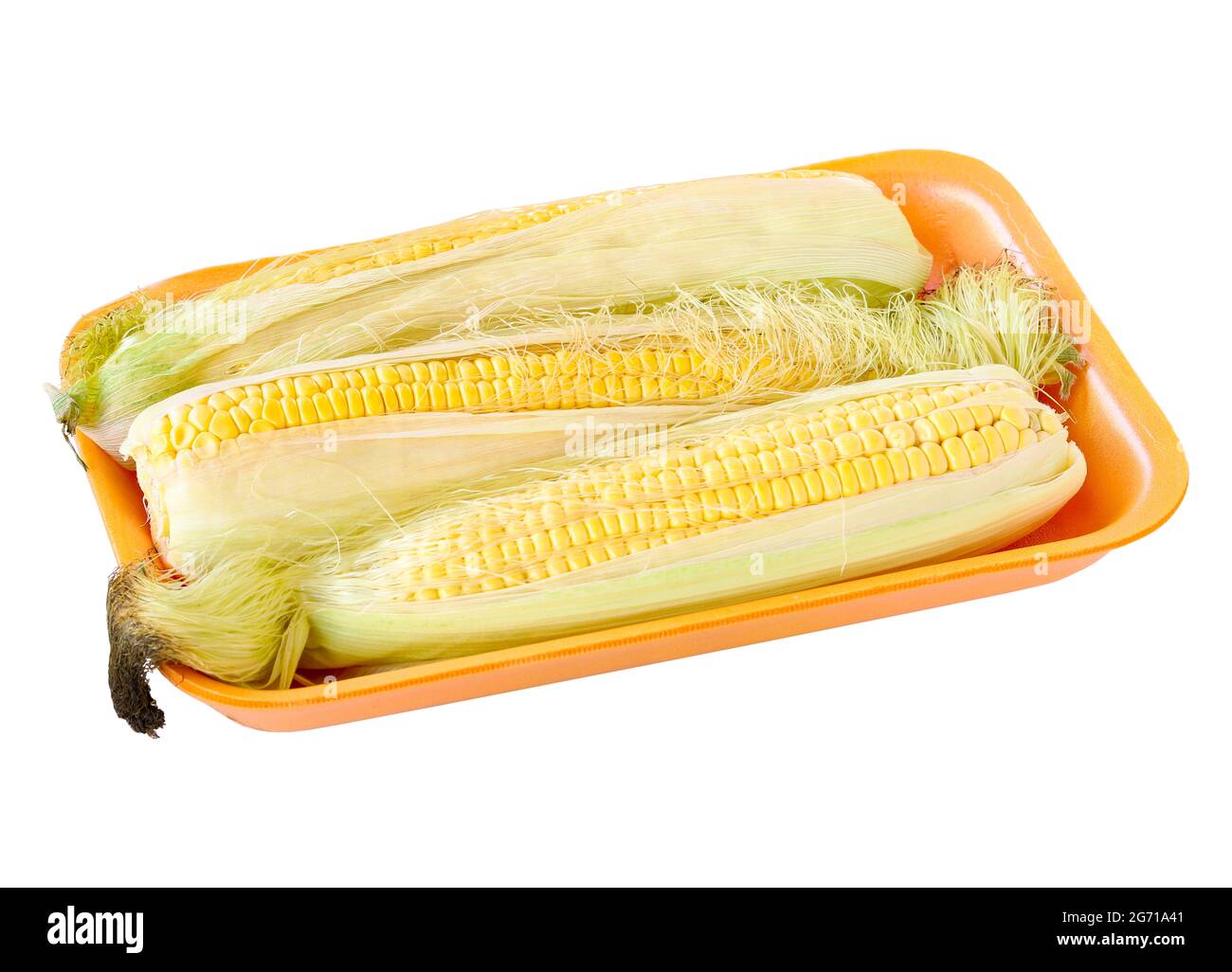 Packed corn isolated on a white background. packet corn Clipping Path ...