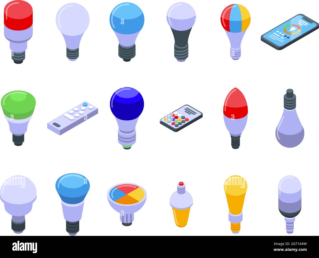 Smart lightbulb icons set isometric vector. Brain think idea. Smart ...