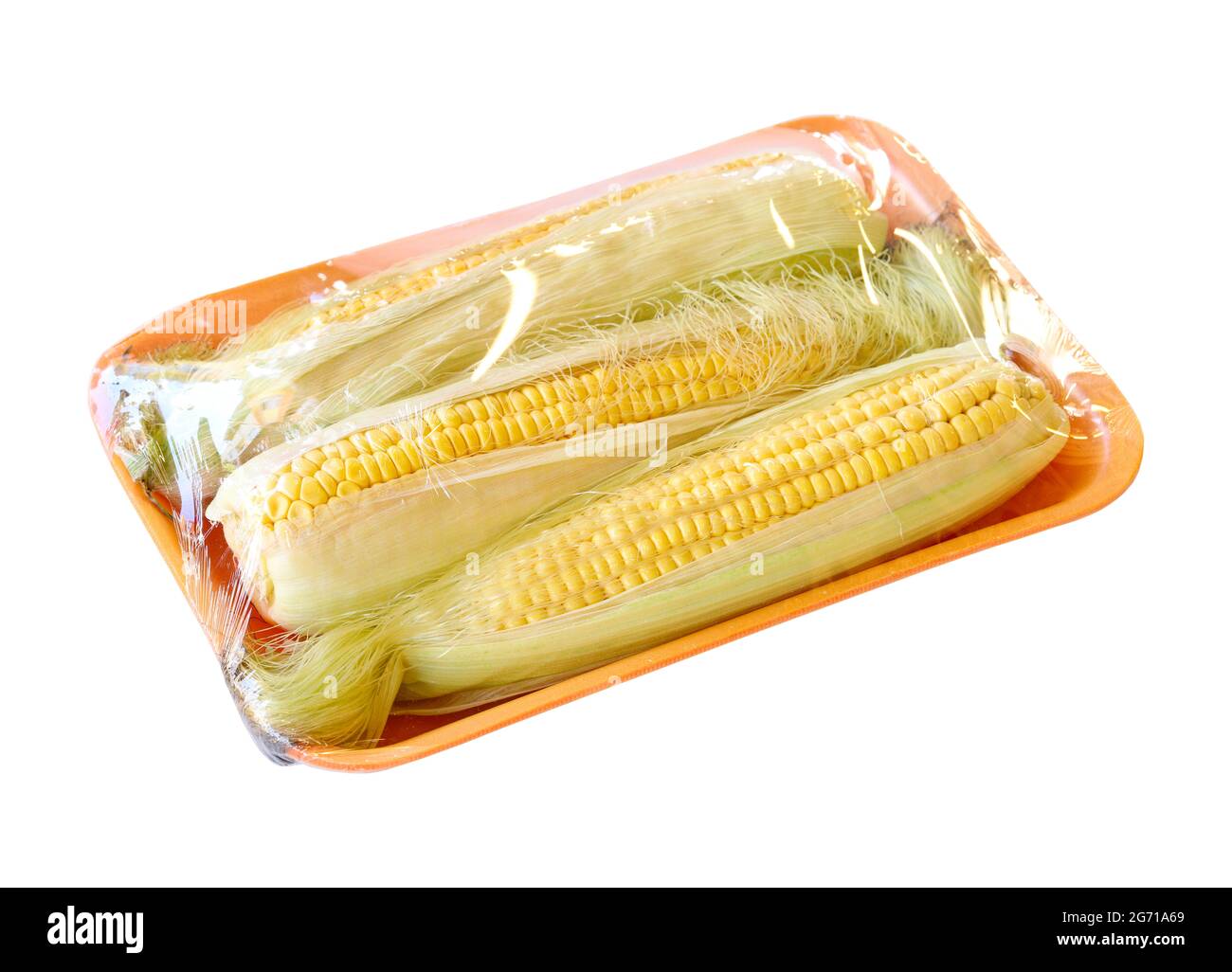 Packed corn isolated on a white background. packet corn Clipping Path ...