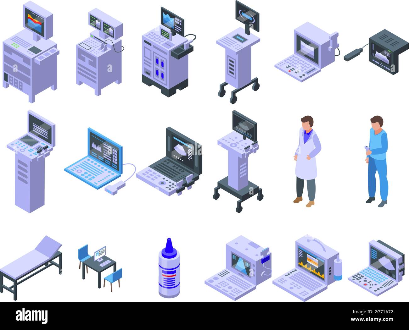 Sonograph icons set isometric vector. Clinic analysis. Computer device ...