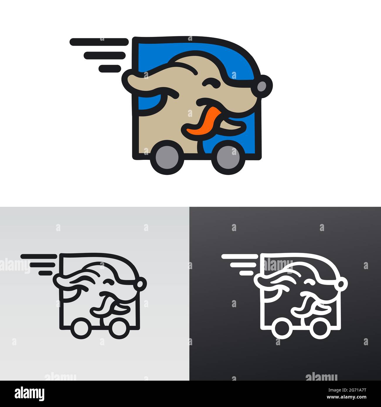 outline illustration of the dog in a car logo for pet transportation ...