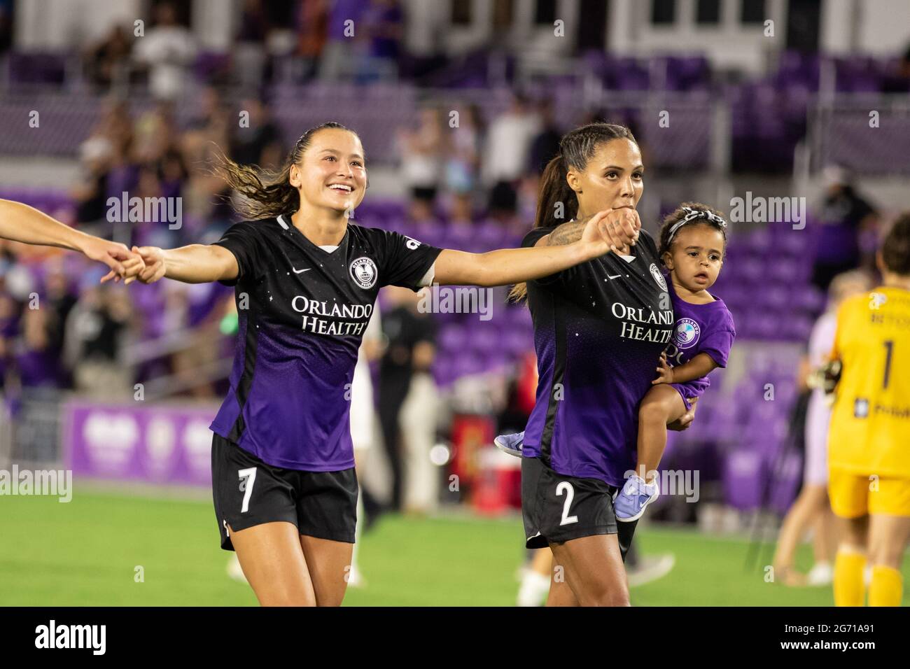 Orlando, USA. 10th July, 2021. Ali Riley (7 Orlando Pride) and Sydney ...