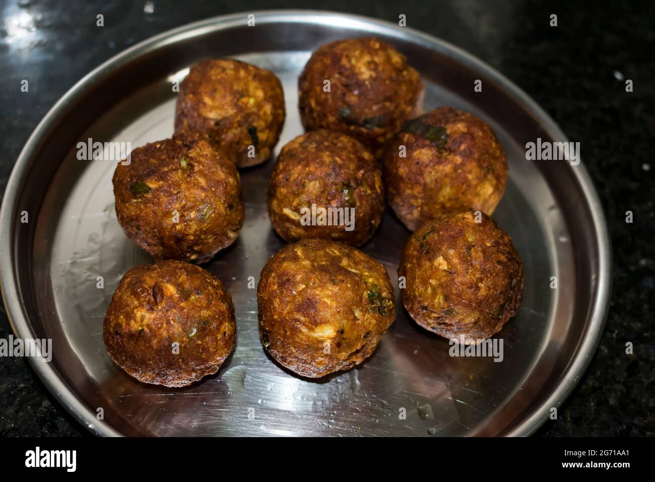 Vegetarian Kopta ready for frying kept on a plate after made in ...