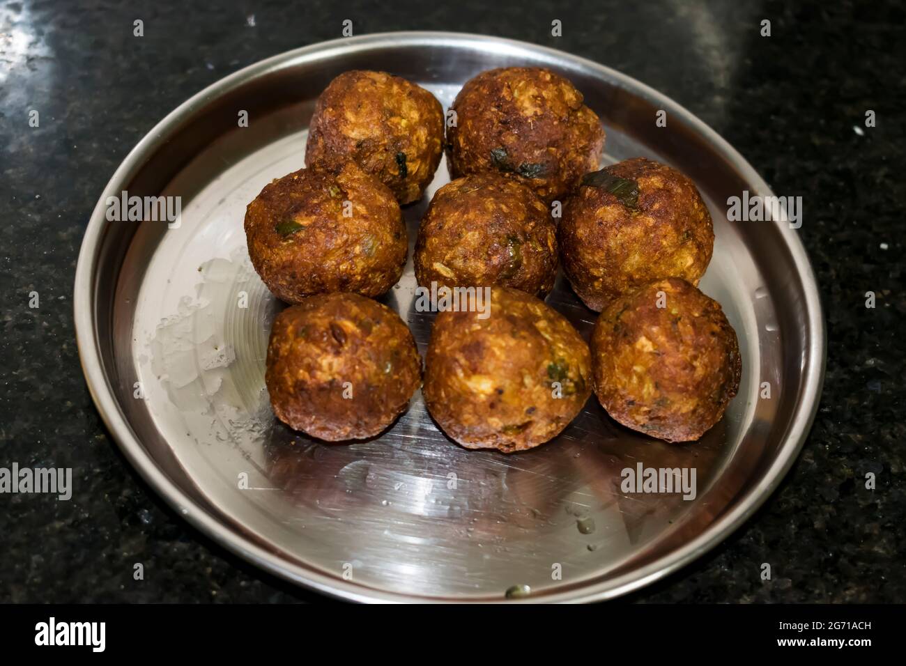 Vegetarian Kopta ready for frying kept on a plate after made in ...