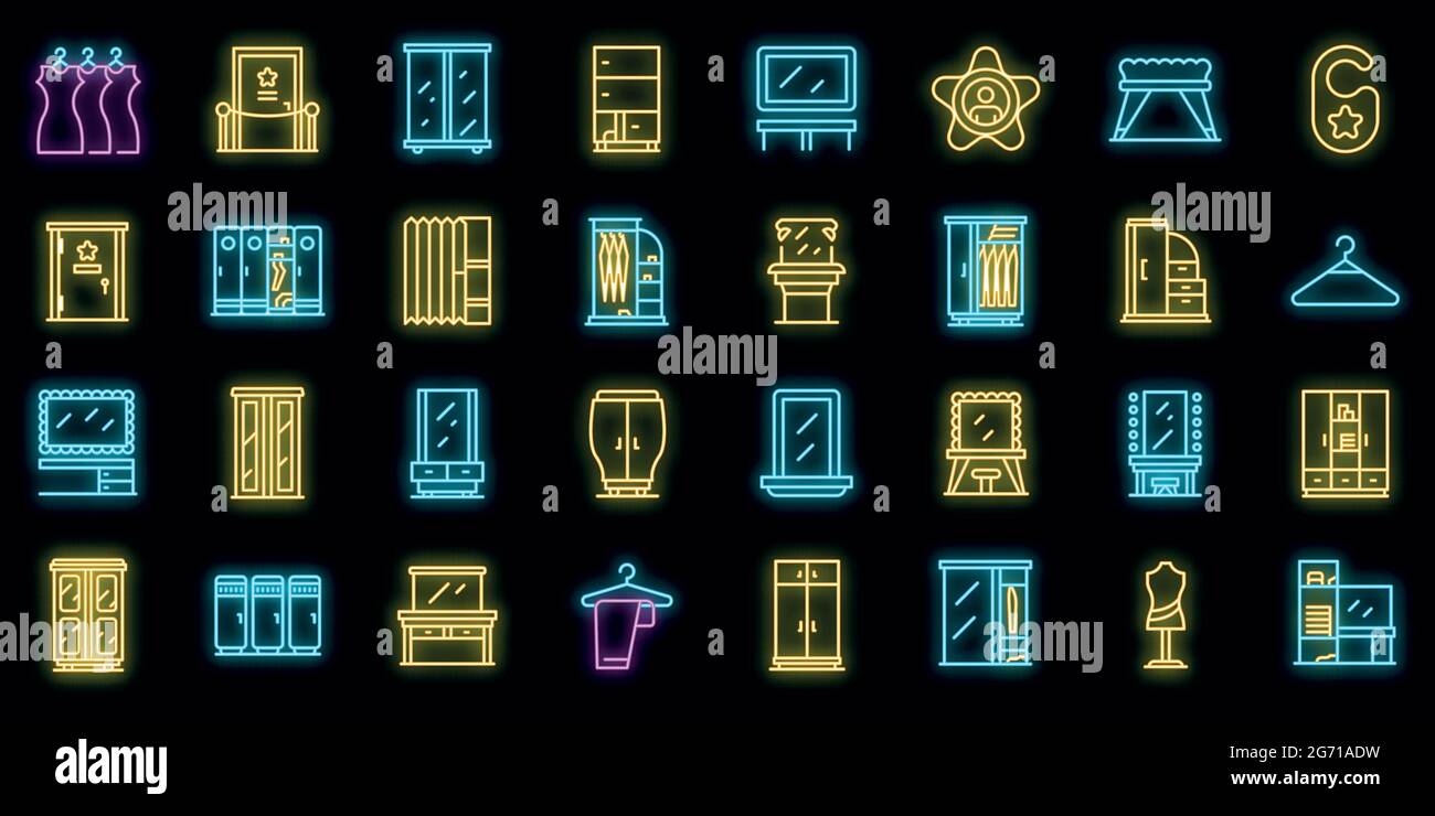 Dressing room icons set. Outline set of dressing room vector icons neon ...