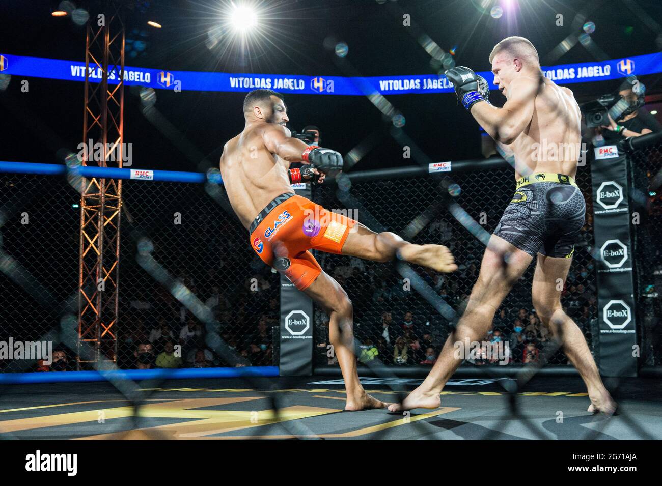 Paris, France. 09th July, 2021. French MMA fighter Karl AMoussou (L ...