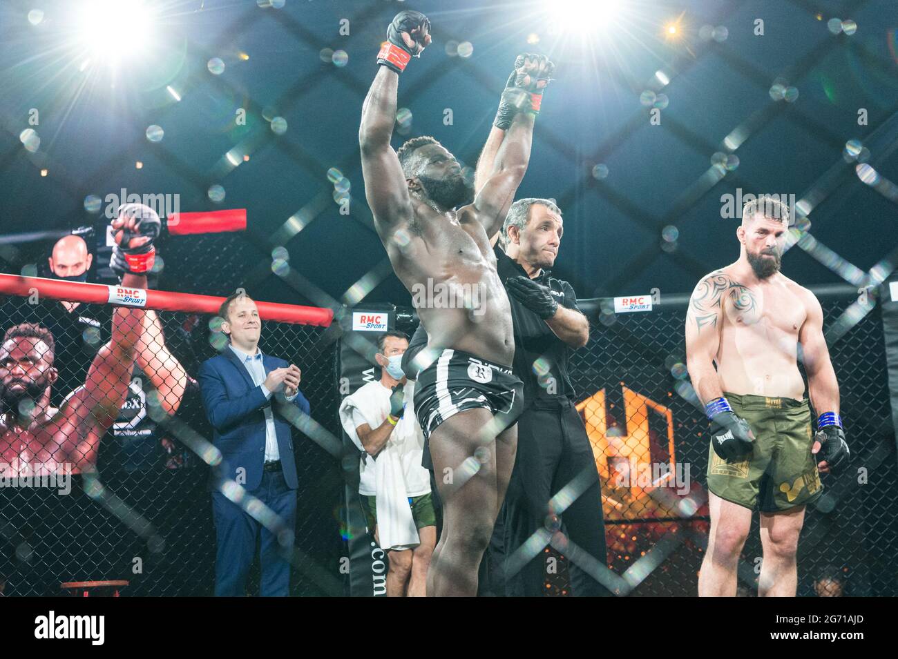 Paris, France. 09th July, 2021. French MMA fighter Jean Dutrieux (R ...
