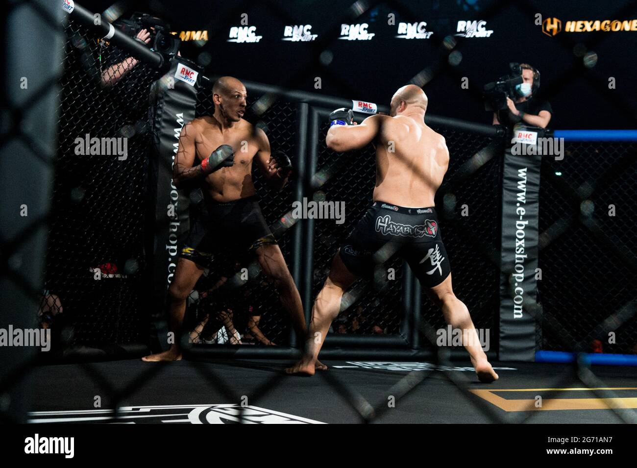 Paris, France. 09th July, 2021. French MMA fighter Gael Grimaud (L ...