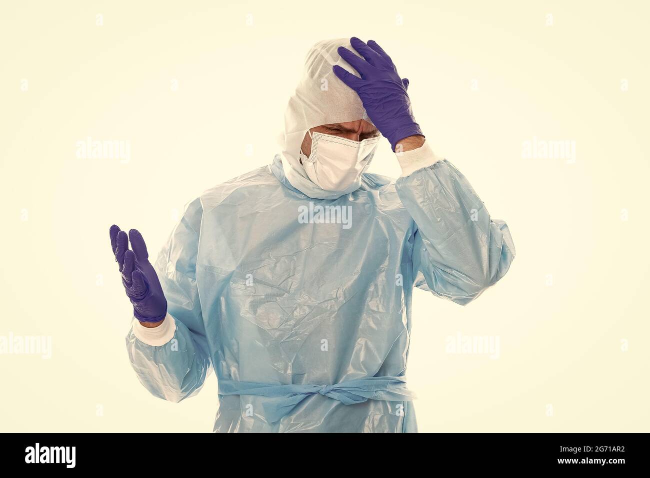 Tired doctor suffer from headache during COVID-19 pandemic, care and ...